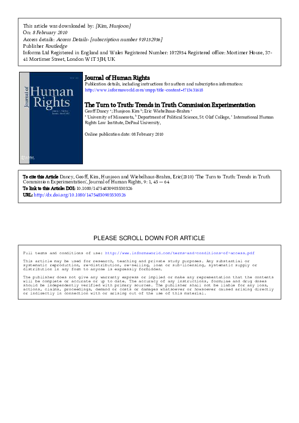 (PDF) The Turn to Truth: Trends in Truth Commission Experimentation