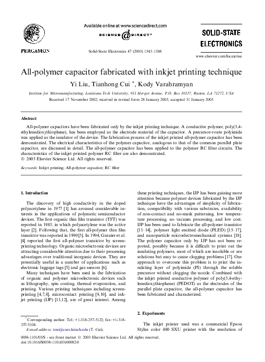 (PDF) All-polymer capacitor fabricated with inkjet printing technique