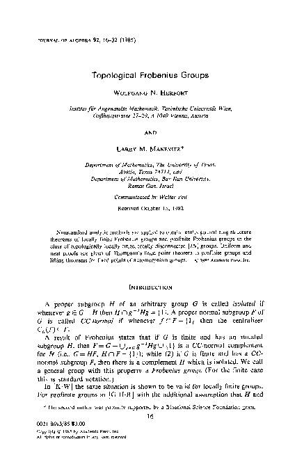 (PDF) Topological Frobenius groups