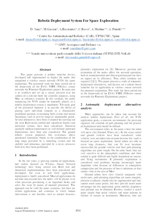 (PDF) Robotic Deployment System For Space Exploration