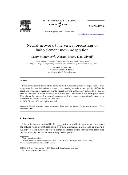 Neural Network Time Series Forecasting Of Finite Element Mesh Adaptation