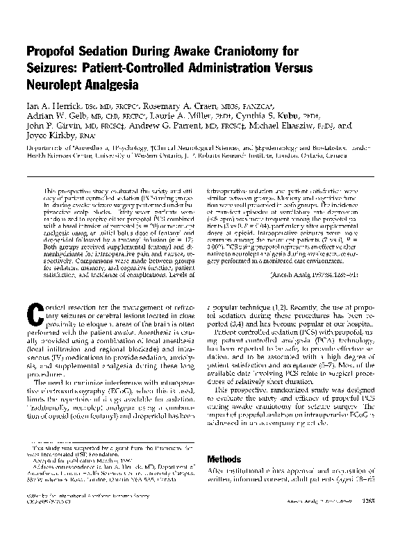 (PDF) Propofol Sedation During Awake Craniotomy for Seizures: Electrocorticographic and ...