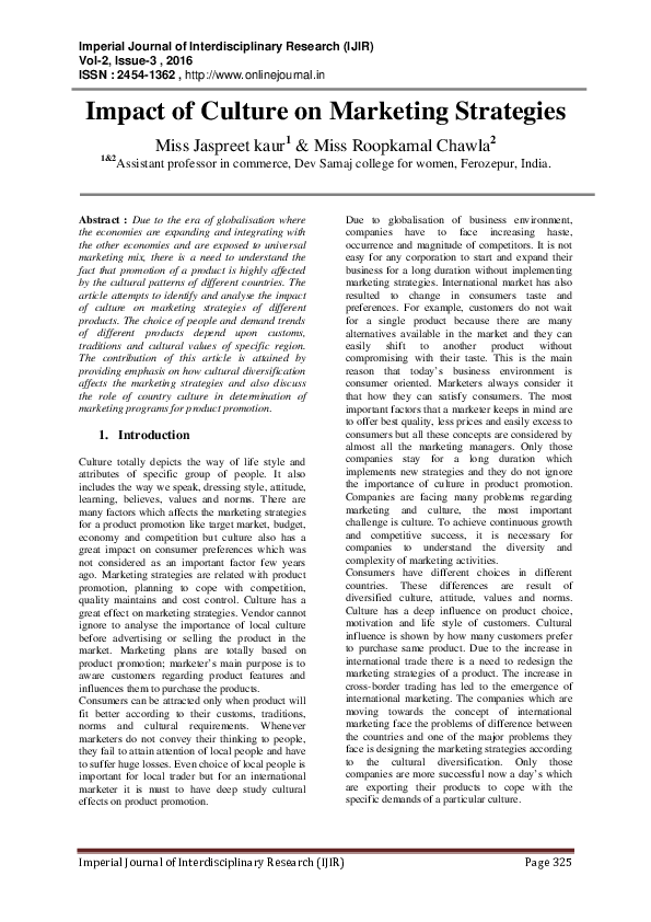 (PDF) Impact of Culture on Marketing Strategies