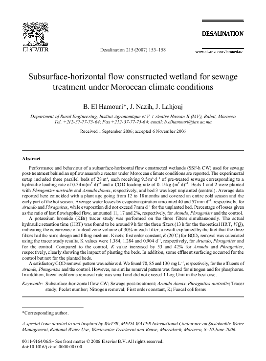 (PDF) Subsurface-horizontal flow constructed wetland for sewage treatment under Moroccan climate ...