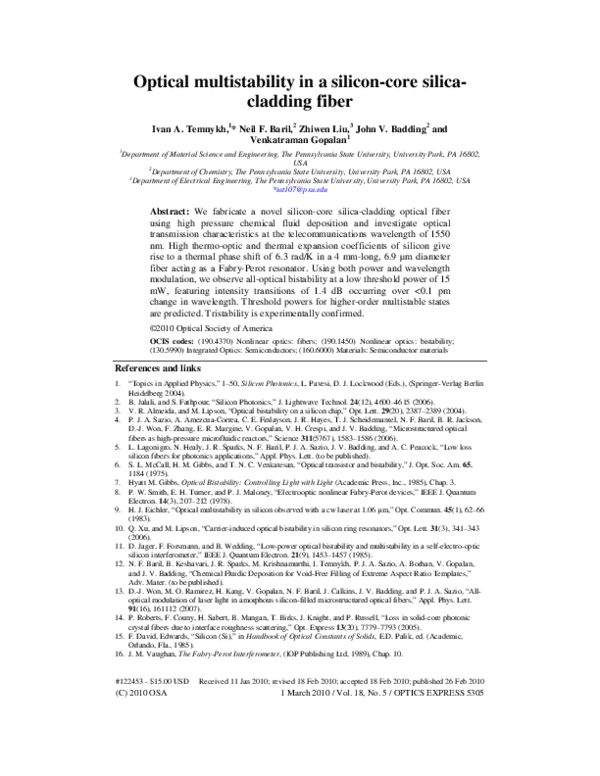 (PDF) Optical multistability in a silicon-core silica-cladding fiber