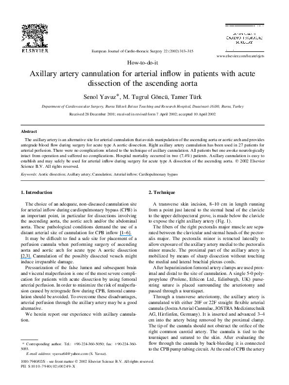 (PDF) Axillary artery cannulation for arterial inflow in patients with ...