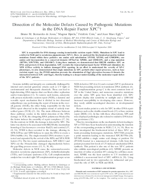 (PDF) Dissection of the Molecular Defects Caused by Pathogenic ...