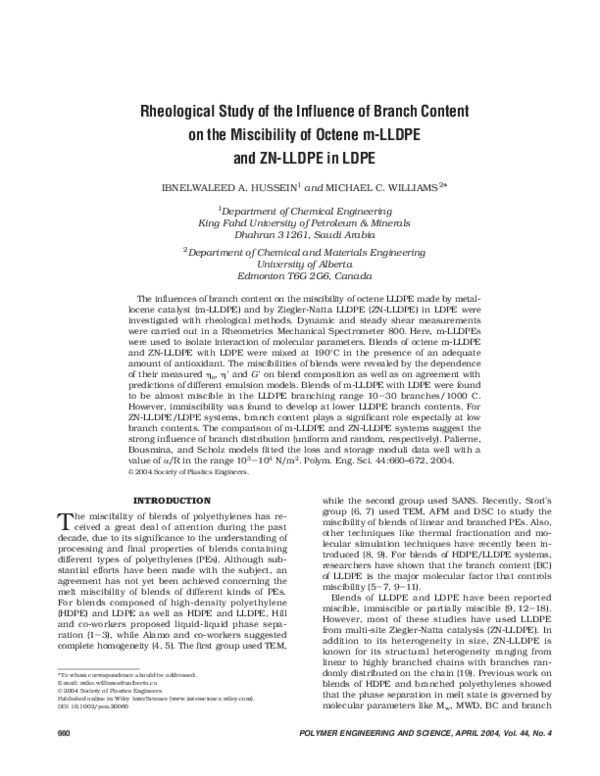 (PDF) Rheological study of the influence of branch content on the ...