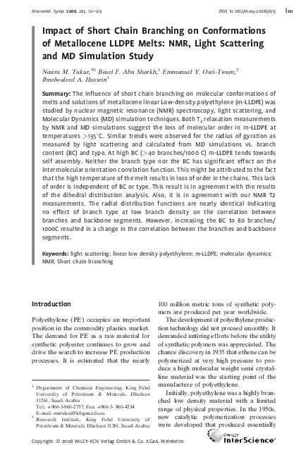 (PDF) Impact of Short Chain Branching on Conformations of Metallocene ...