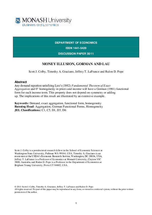 (PDF) Money illusion, Gorman and Lau