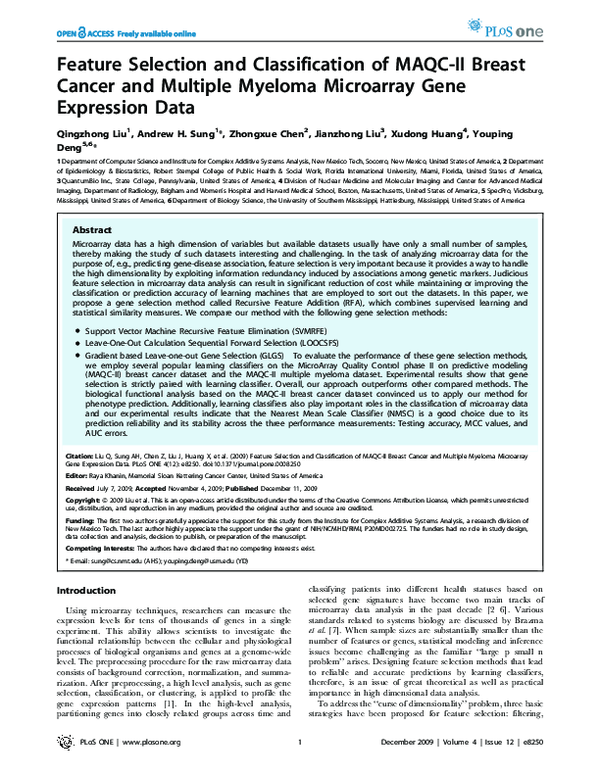 (PDF) Feature Selection and Classification of MAQC-II Breast Cancer and Multiple Myeloma ...