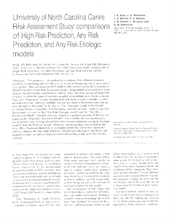 (PDF) University of North Carolina Caries Risk Assessment Study ...