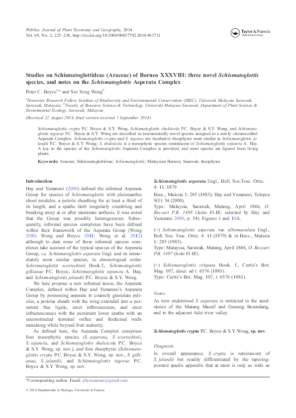 (PDF) Studies on Schismatoglottideae (Araceae) of Borneo XXXII: Ooia ...
