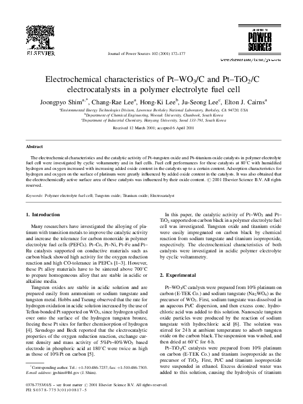 (PDF) Electrochemical characteristics of Pt–WO3/C and Pt–TiO2/C ...