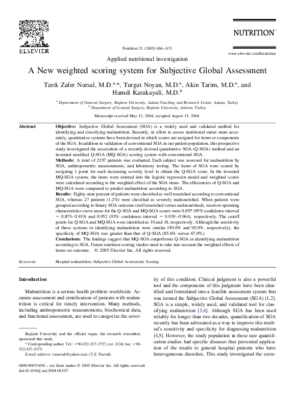 (PDF) A New weighted scoring system for Subjective Global Assessment
