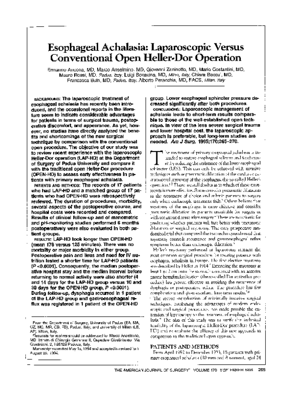 (PDF) Esophageal achalasia: Laparoscopic versus conventional open ...