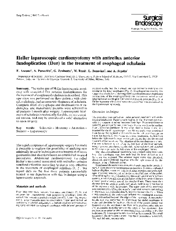 (PDF) Heller laparoscopic cardiomyotomy with antireflux anterior ...