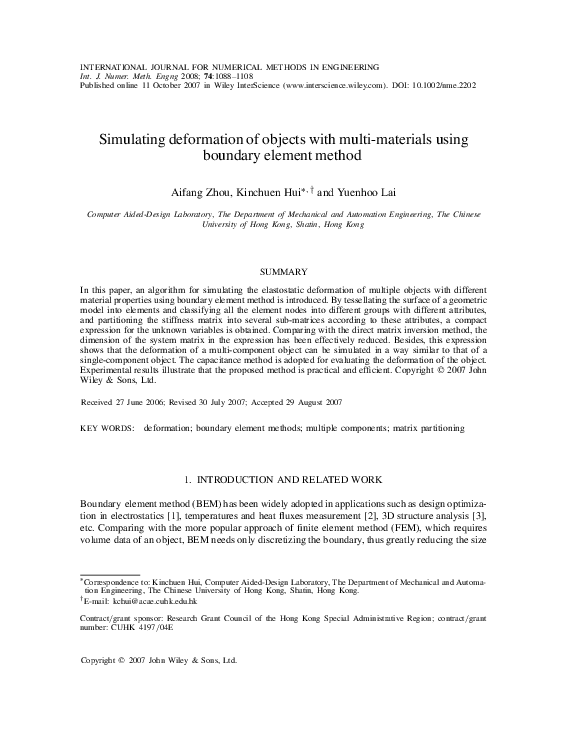Pdf Simulating Deformation Of Objects With Multi Materials Using Boundary Element Method