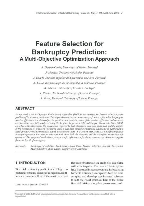 (PDF) Feature selection for bankruptcy prediction: A multi-objective optimization approach