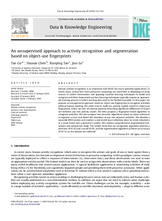 Pdf An Unsupervised Approach To Activity Recognition And Segmentation Based On Object Use