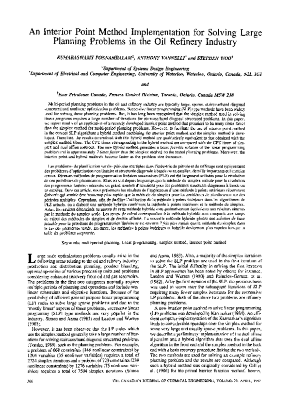 (PDF) An interior point method implementation for solving large planning problems in the oil ...