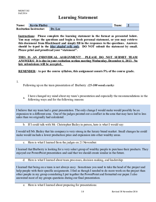 (DOC) Learning Statement