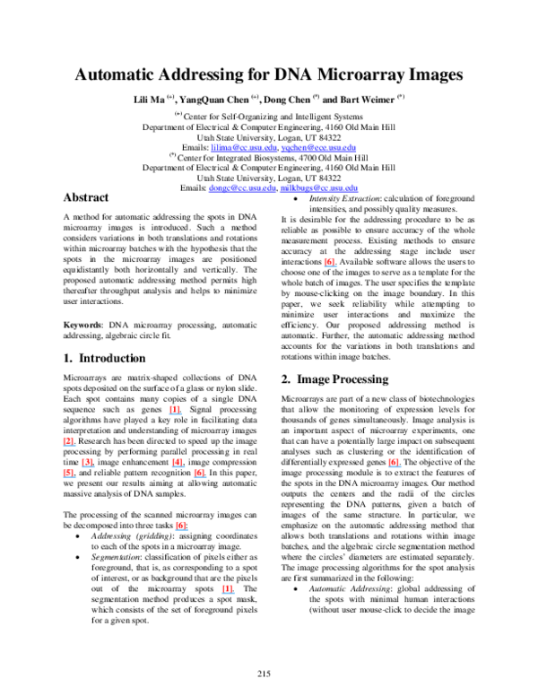 (PDF) Automatic Addressing for DNA Microarray Images