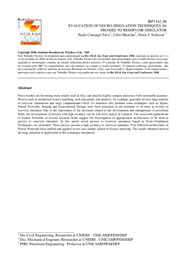 (PDF) Use of Neuro-Simulation techniques as proxies to reservoir simulator: Application in ...