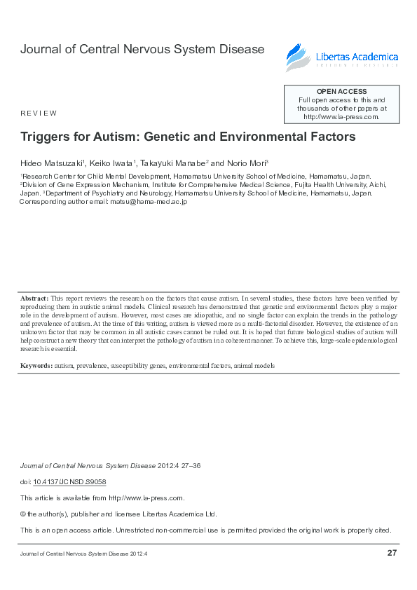 (PDF) Triggers for autism: genetic and environmental factors