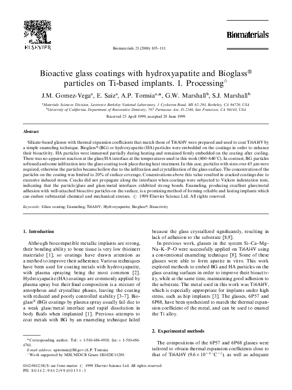 (PDF) Bioactive glass coatings with hydroxyapatite and Bioglass ...