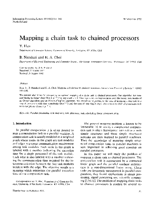 (PDF) Mapping a chain task to chained processors