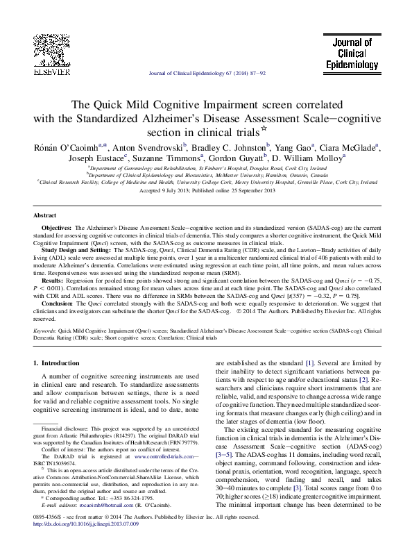 (PDF) The Quick Mild Cognitive Impairment screen correlated with the ...