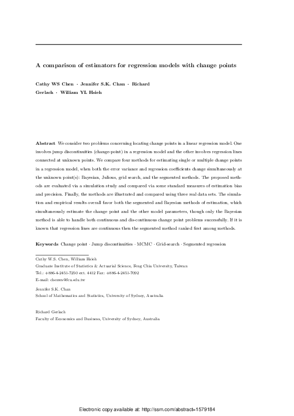 (PDF) Estimating Change Points in Regression Models