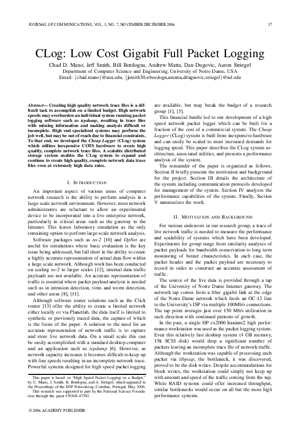 (PDF) CLog: Low Cost Gigabit Full Packet Logging