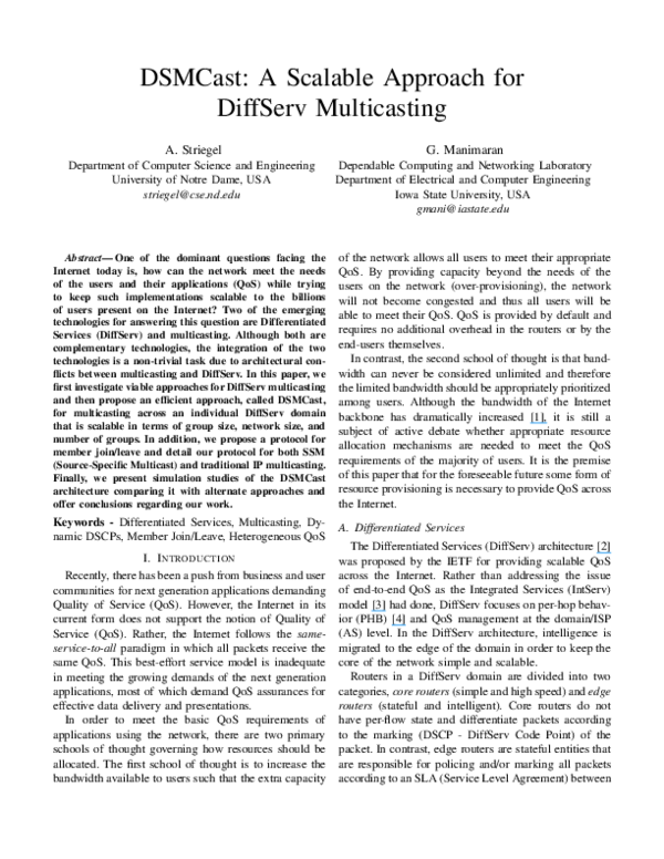 Pdf Dsmcast A Scalable Approach For Diffserv Multicasting