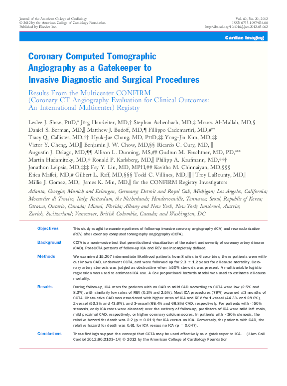 (PDF) Coronary Computed Tomographic Angiography as a Gatekeeper to ...