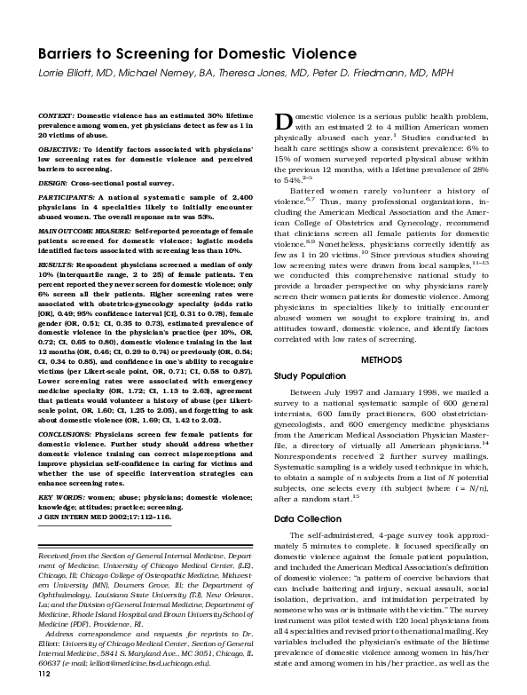 (PDF) Barriers to screening for domestic violence