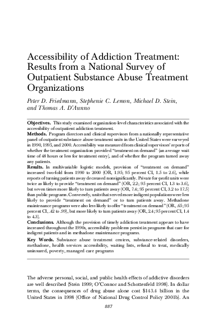 (PDF) Accessibility of Addiction Treatment: Results from a National ...