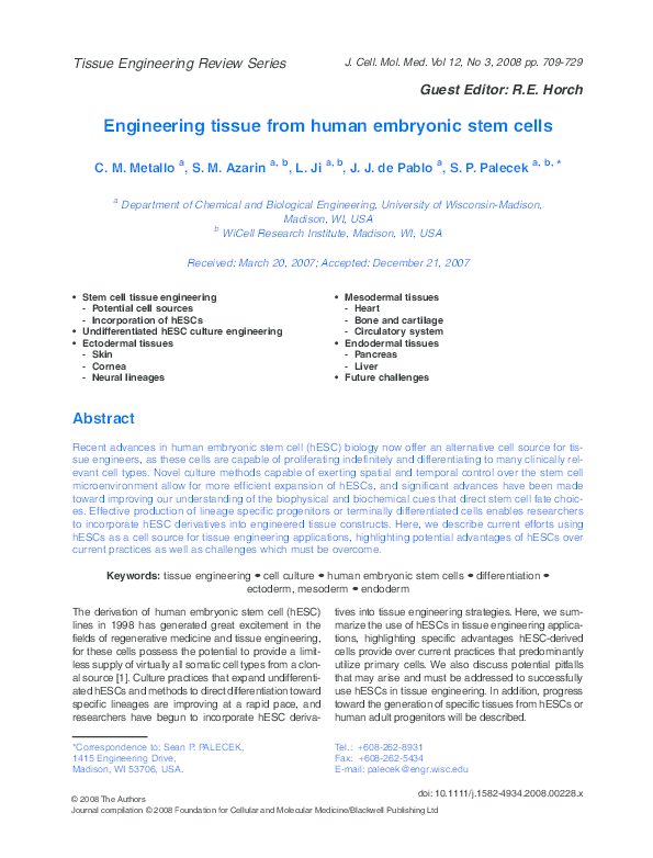 (PDF) Engineering tissue from human embryonic stem cells