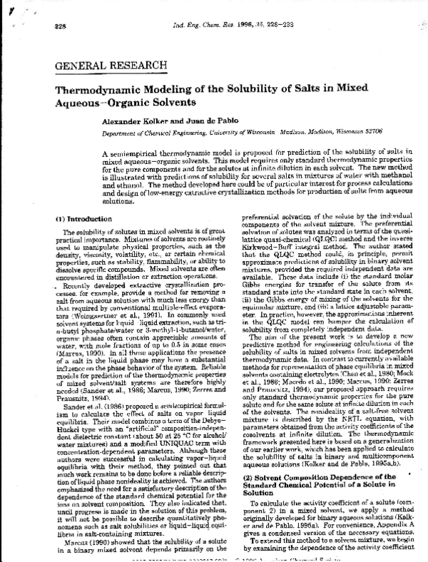 (PDF) Thermodynamic Modeling of the Solubility of Salts in Mixed ...