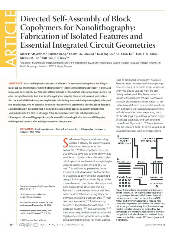 (PDF) Directed Self-Assembly of Block Copolymers for Nanolithography: Fabrication of Isolated ...