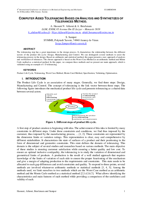 (PDF) Computer Aided Tolerancing Based on Analysis and Synthetizes of Tolerances Method | S ...