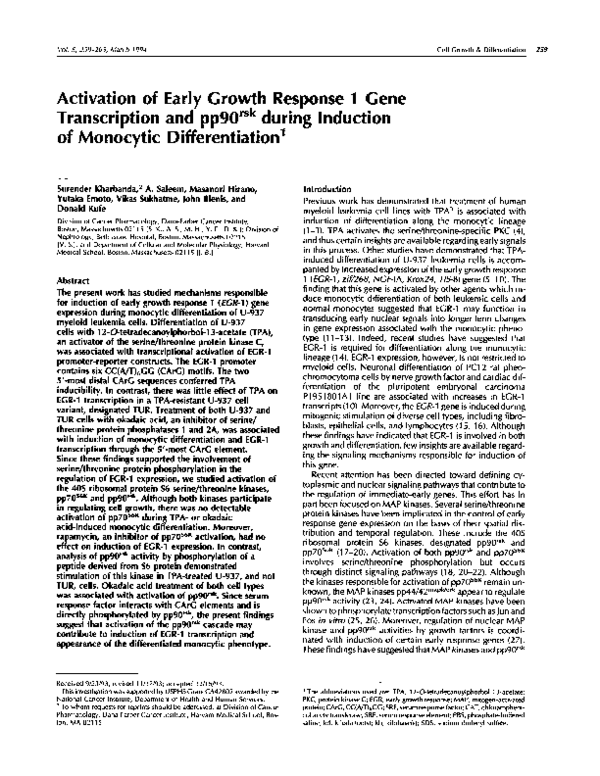 (PDF) Activation of early growth response 1 gene transcription and ... (PDF) Activation of early growth response 1 gene transcription and ...
