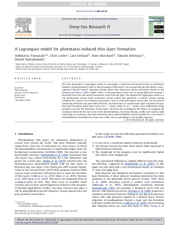 (PDF) A Lagrangian model for phototaxis-induced thin layer formation