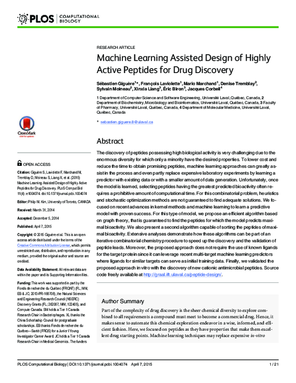 (PDF) Machine Learning Assisted Design of Highly Active Peptides for Drug Discovery