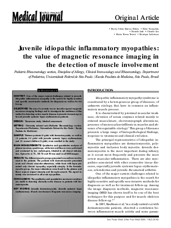 (PDF) Juvenile idiopathic inflammatory myopathies: the value of ...
