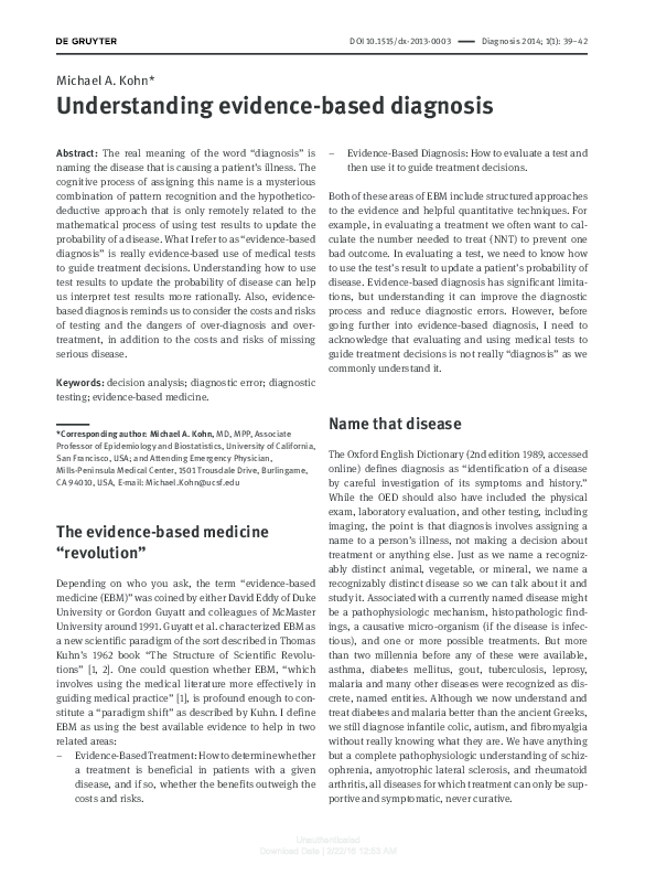 (PDF) Understanding evidence-based diagnosis