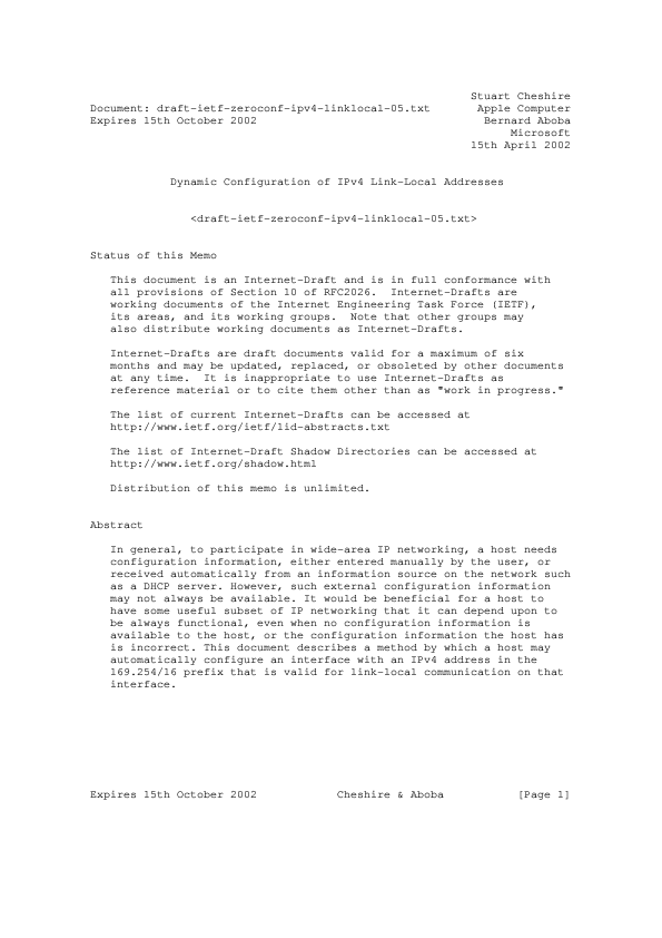 (PDF) Dynamic Configuration of IPv4 Link-Local Addresses