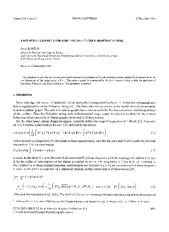(PDF) Two-point correlator for the D = 1 closed bosonic string