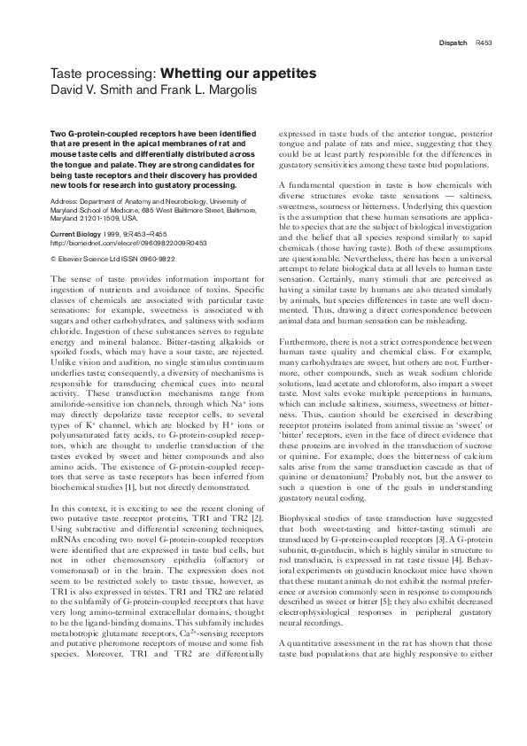 (PDF) Taste Processing: Whetting our appetites
